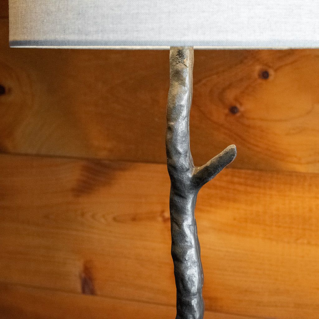 Boreal Table Lamp | Cast Iron Tree Lamp Base with Gray Linen Shade ...