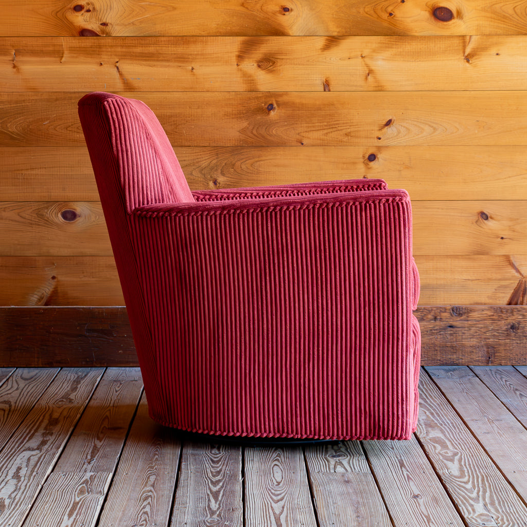 Wells Swivel Chair | Red Corded Velour Swivel Chair – Dartbrook Rustic ...