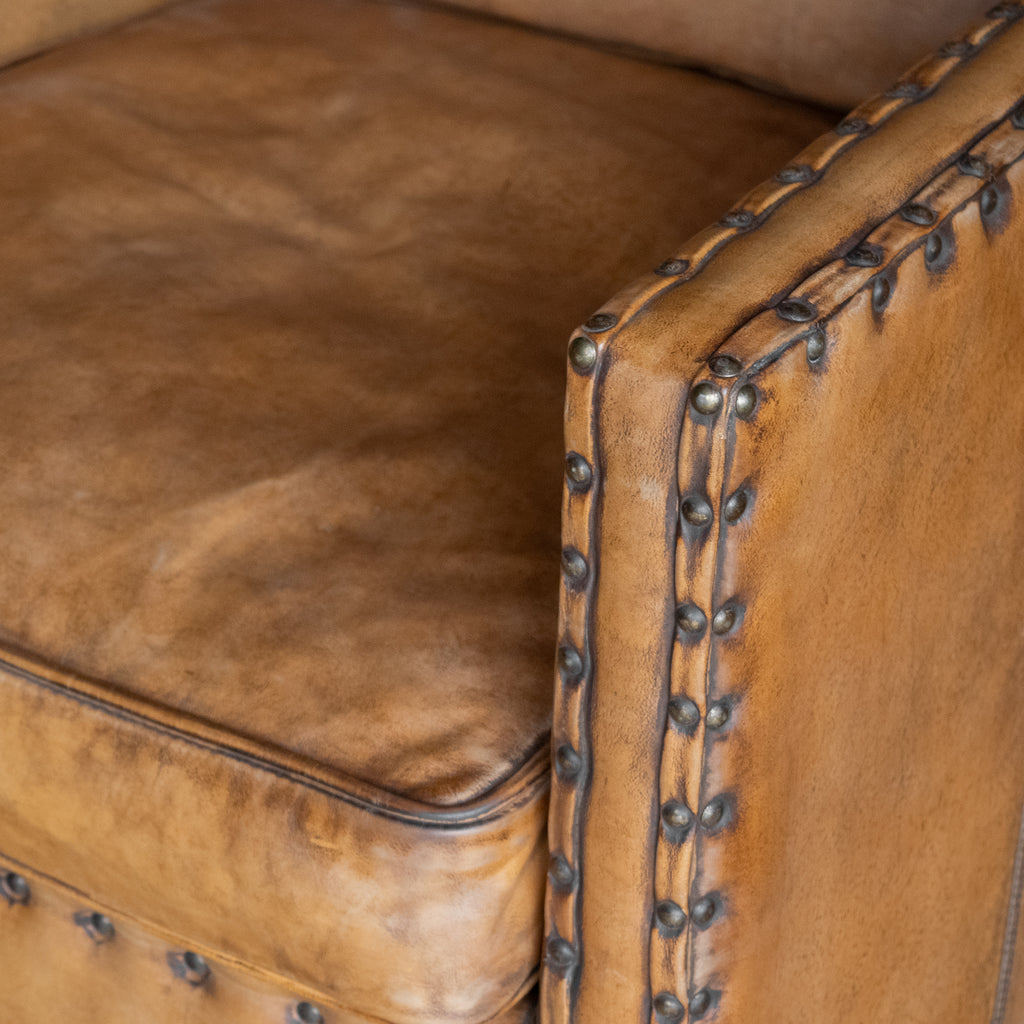 Hayes Leather Club Chair | Rustic Square Buffalo Leather Arm Chair ...