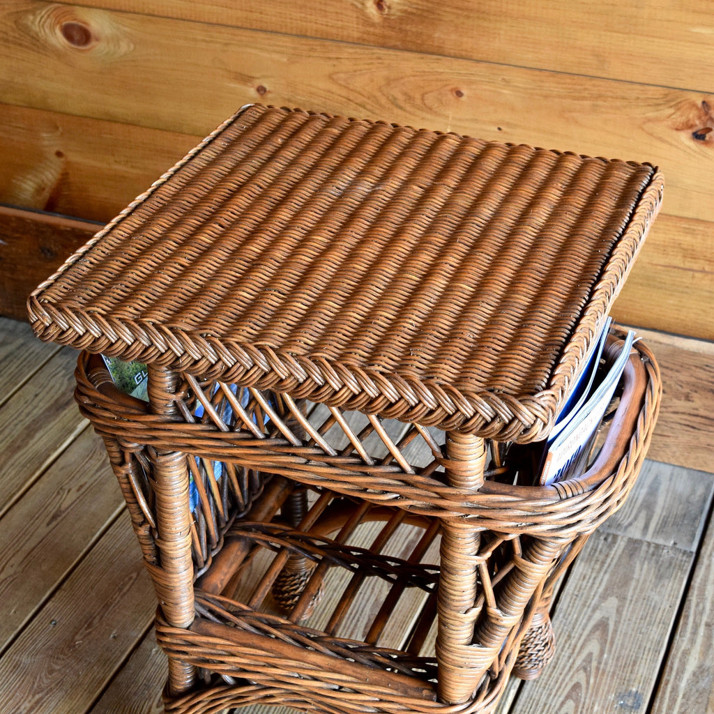 1914 Wicker Pocket Table | Rattan and Wicker Side Table with Storage ...